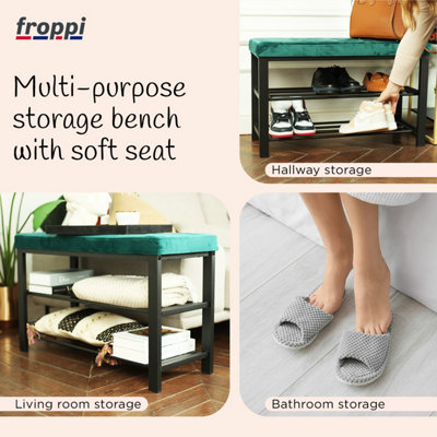 Froppi™ Premium Shoe Bench with Buttoned Forest Green Velvet Seat & 2 ...