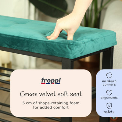Froppi™ Premium Shoe Bench with Buttoned Forest Green Velvet Seat & 2 ...
