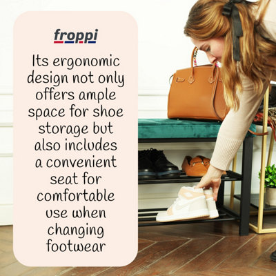 Froppi™ Premium Shoe Bench with Buttoned Forest Green Velvet Seat & 2 ...