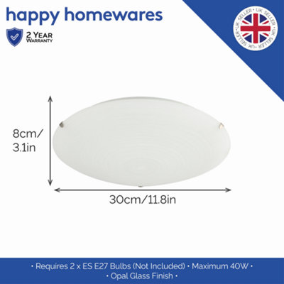 Frosted White Flush 30cm Glass Ceiling Light Fitting with Soft Swirl ...
