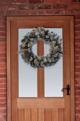 FROSTED WINTERFOLD - 26" Wreath with 50 Warm White LEDs