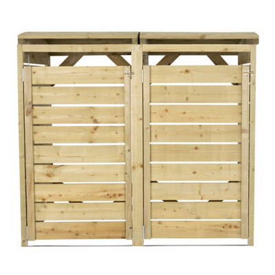 FSC Certified Double Wooden Wheelie Bin Storage Unit Dustbin - Pressure ...