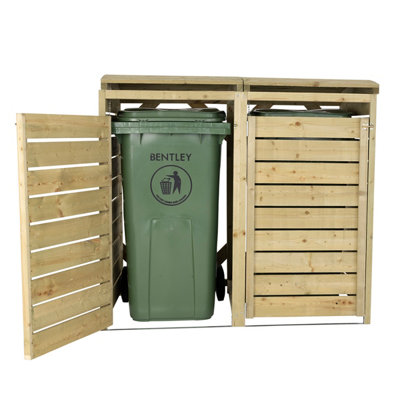 FSC Certified Double Wooden Wheelie Bin Storage Unit Dustbin - Pressure ...