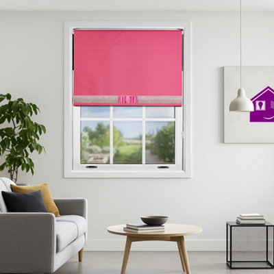 Fuchsia Blackout Roller Blind with Silver Diamante & Fuchsia Bow Free ...