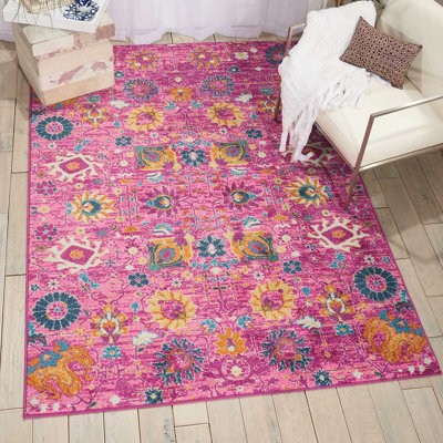Fuchsia Floral Luxurious Traditional Abstract Rug For Dining Room-114cm ...