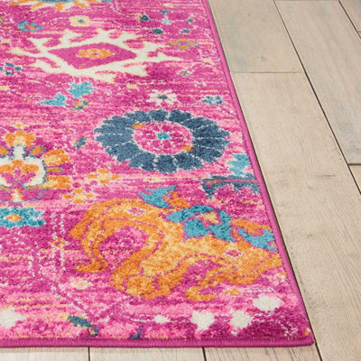 Fuchsia Floral Luxurious Traditional Abstract Rug For Dining Room-114cm ...