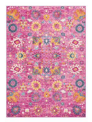Fuchsia Floral Luxurious Traditional Abstract Rug For Dining Room-114cm ...