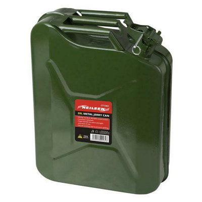 FUEL CAN JERRY 20 LITRE METAL PETROL DIESEL 20L ARMY CONTAINER & SPOUT ...