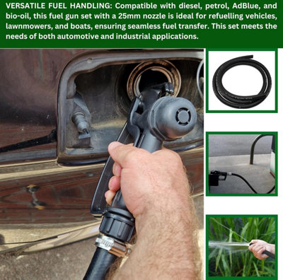 FUEL GUN IN 2M RUBBER HOSE SET WITH IBC TANK ADAPTOR 25MM NOZZLE 19MM ...