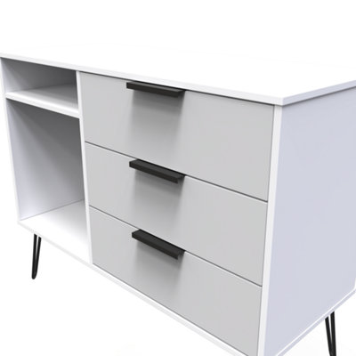 Fuji 3 Drawer TV Unit in Grey Matt & White (Ready Assembled)