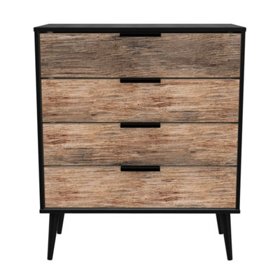 Fuji 4 Drawer Chest in Vintage Oak & Black (Ready Assembled)