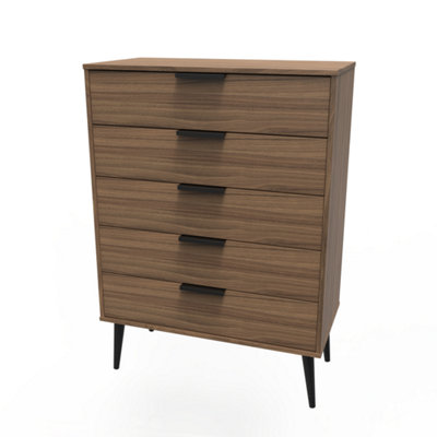 Fuji 5 Drawer Chest in Carini Walnut (Ready Assembled) | DIY at B&Q