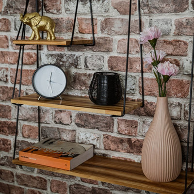 FUL1 Set of 3 Shelves LOFT Black 600-400-200mm Natural Wood