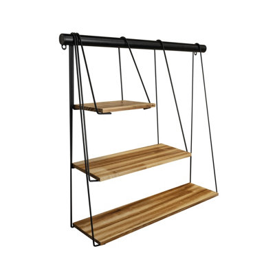 FUL1 Set of 3 Shelves LOFT Black 600-400-200mm Natural Wood