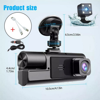 Full HD 1080p Triple Lens Dash Cam: Front, Cabin & Rear Vehicle Camera ...