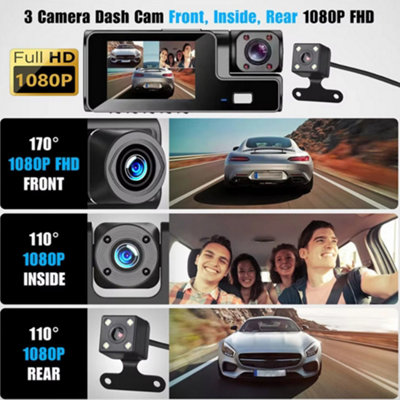 Full HD 1080p Triple Lens Dash Cam: Front, Cabin & Rear Vehicle Camera ...