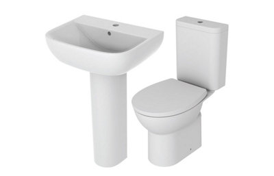 Full Pedestal Basin & Toilet Set, Close Coupled Rimless WC & Soft Close ...
