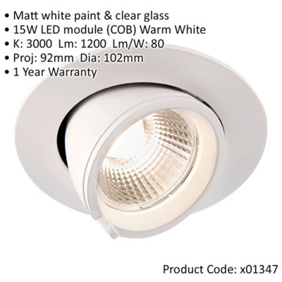 Fully Adjustable Recessed Ceiling Downlight - 15W Warm White LED - Matt ...