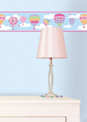 Fun 4 Walls Hot Air Balloon Pink Flowers Wallpaper Border Fdb50128