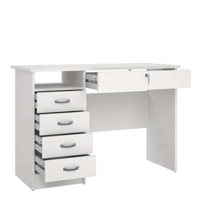 Function Plus Desk 5 Drawers in White