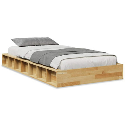 Functional Bed Frame without Mattress 75x190 cm Solid Wood Oak
