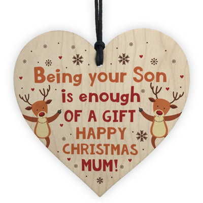 Funny Christmas Gift For Mum From Son Wooden Heart Funny Mum Card ...