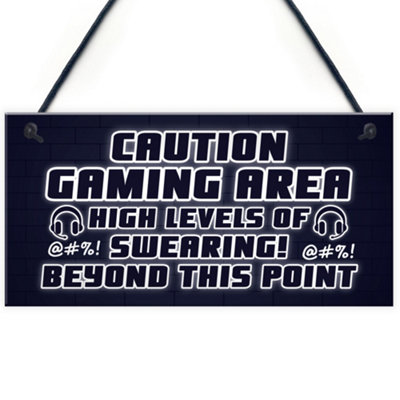 Funny Gaming Sign CAUTION GAMING AREA Plaque Son Birthday Christmas ...