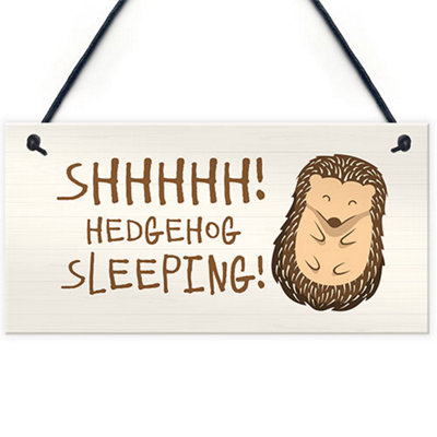 Funny Hedgehog Sign Garden Plaques Hedgehog Sleeping Outdoor Sign ...