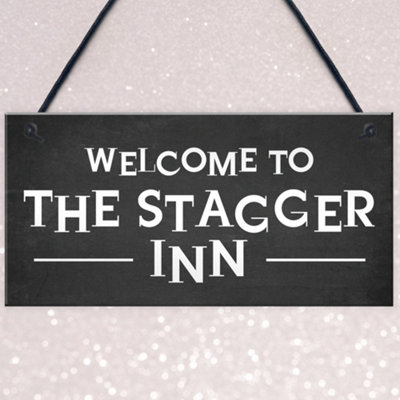 Funny Humour Home Bar Sign STAGGER INN Man Cave Pub Garage Plaque