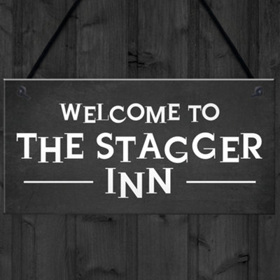 Funny Humour Home Bar Sign STAGGER INN Man Cave Pub Garage Plaque