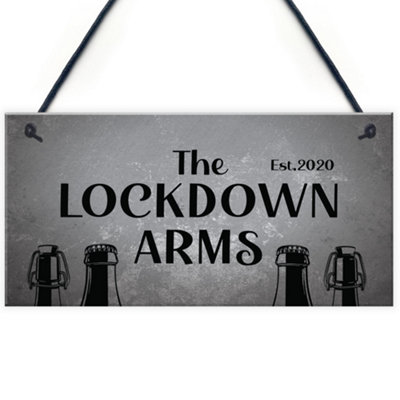 Funny Lockdown Bar Sign LOCKDOWN ARMS Home Bar Man Cave Door Sign Gift ...