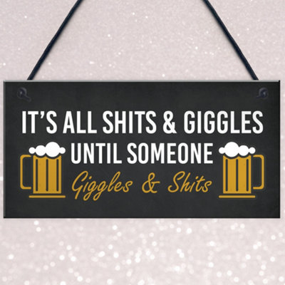Funny Man Cave Home Bar Sign GIGGLES Sign Hanging Plaque