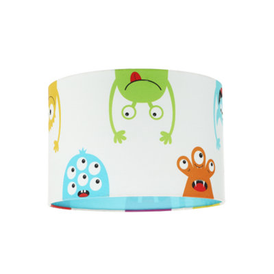 Funny Monsters Kid's Lamp Shade with Sky Blue Inner and Multi Colour ...