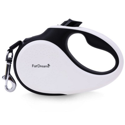 FurDreams White Nylon Dog Lead - 5m (25kg/55lbs), Retractable Dog Lead ...