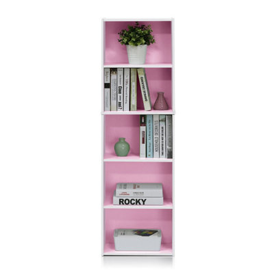 Furinno 5-Tier Reversible Color Open Shelf Bookcase , White/Pink 11055WH/PI