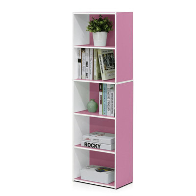 Furinno 5-Tier Reversible Color Open Shelf Bookcase , White/Pink 11055WH/PI