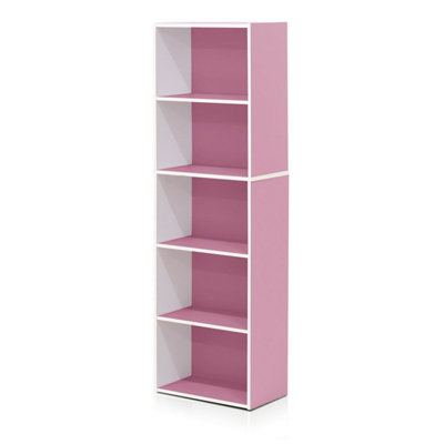 Furinno 5-Tier Reversible Color Open Shelf Bookcase , White/Pink 11055WH/PI
