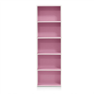 Furinno 5-Tier Reversible Color Open Shelf Bookcase , White/Pink 11055WH/PI