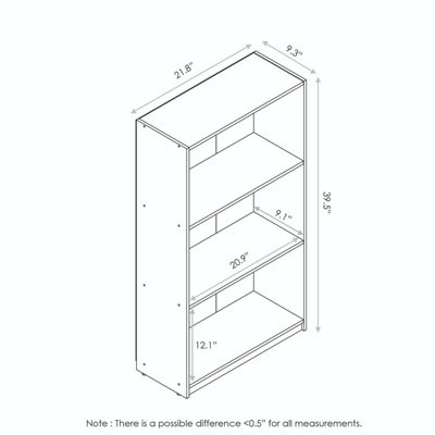 Furinno Basic 3-Tier Bookcase Storage Shelves, Dark Walnut