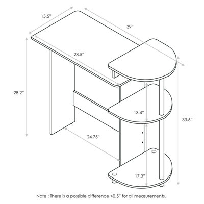Furinno Compact Computer Desk with Shelves, Dark Walnut