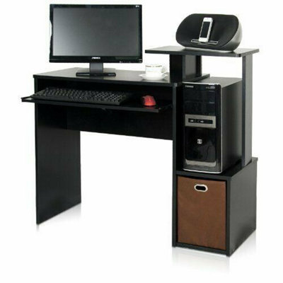 Furinno Econ Multipurpose Home Office Computer Writing Desk w Bin Black Brown
