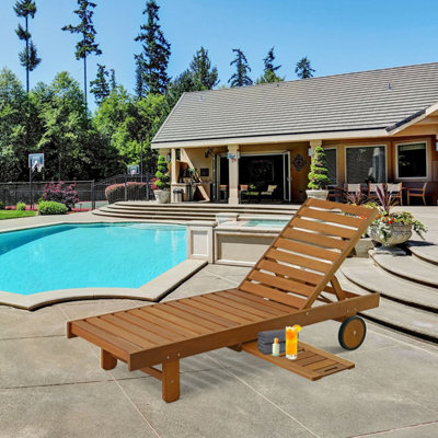 FURINNO TIOMAN OUTDOOR HARDWOOD SUN LOUNGER WITH TRAY, NATURAL