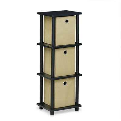 Furinno Turn-N-Tube 3 Tier Shelf with Bins, Blackwood/Black/Brown
