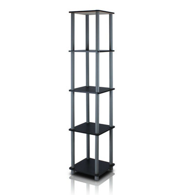 Furinno Turn-N-Tube 5-Tier Corner Square Rack Display Shelf, Black/Grey