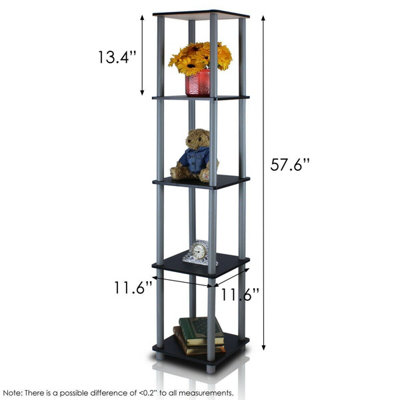 Furinno Turn-N-Tube 5-Tier Corner Square Rack Display Shelf, Black/Grey