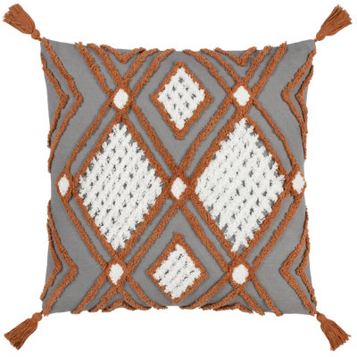 furn. Aquene Tufted Tasselled Feather Filled Cushion