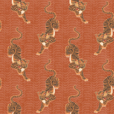 furn. Tibetan Tiger Coral Orange Animal Printed Wallpaper Sample | DIY ...