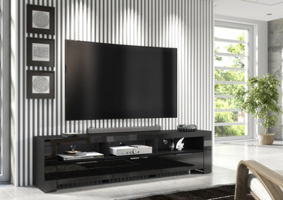 Furneo 200cm Black Long TV Stand Unit Cabinet Matt & High Gloss White ...