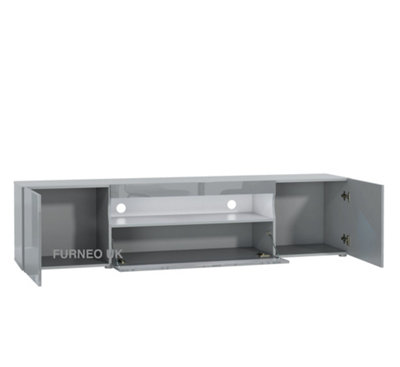 Furneo 200cm Long TV Stand Unit Cabinet Matt & High Gloss Grey Clifton ...
