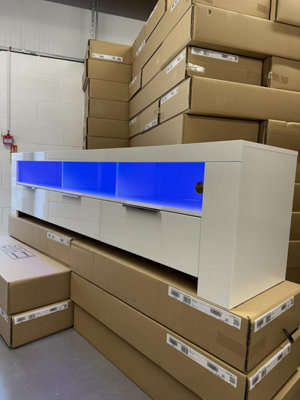 Furneo 200cm White Long TV Stand Unit Cabinet Matt & High Gloss White ...